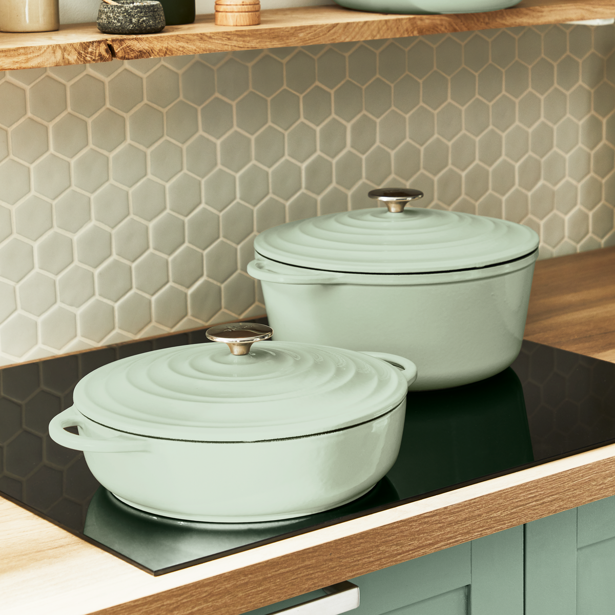 Tefal LOV Induction Cast Iron Green Lichen Stewpot 29cm/7.4L + Lid